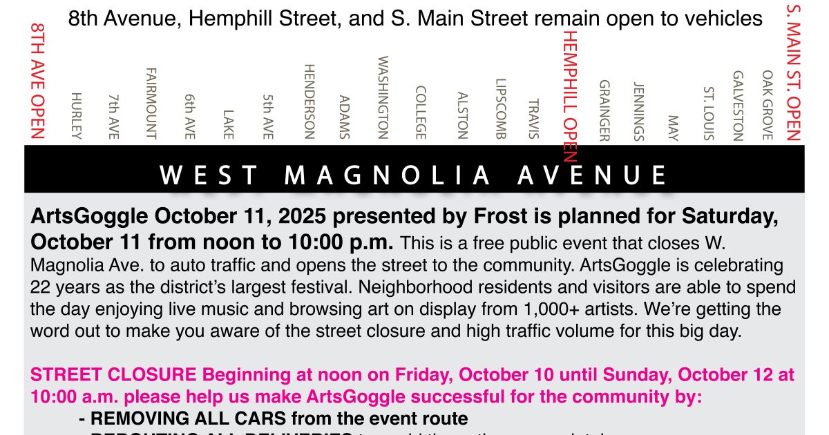 Street Closure Info | ArtsGoggle